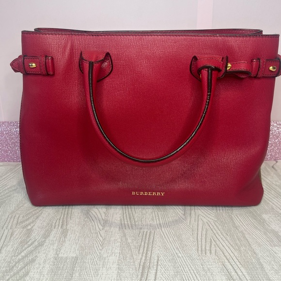 Burberry | Bags | Burberry Red Leather Tote With Structured Design ...